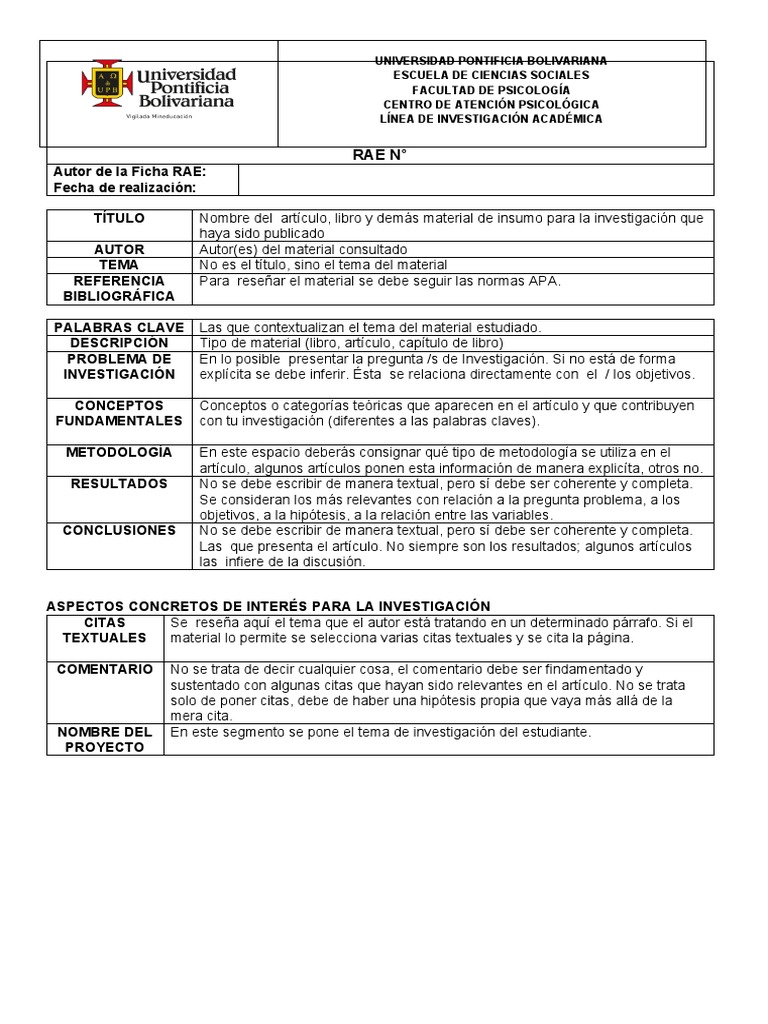 Ficha RAE | PDF | Estilo apa | Sicología