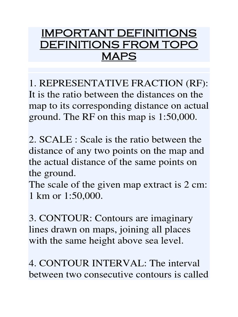 Important Definitions Definitions From Topo Maps | PDF | Contour Line | Map