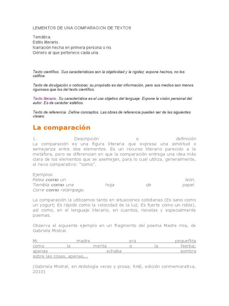 Elementos de Una Comparacion de Textos | PDF | Información | Metáfora