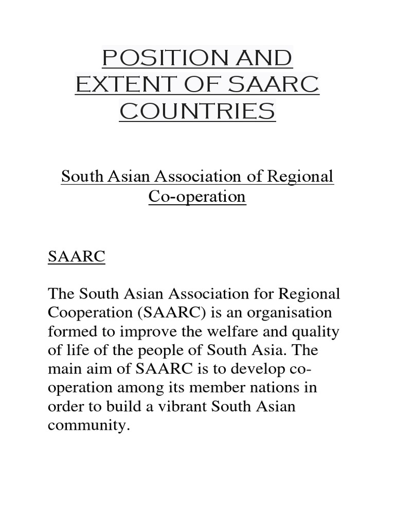 SAARC: Uniting South Asia | PDF