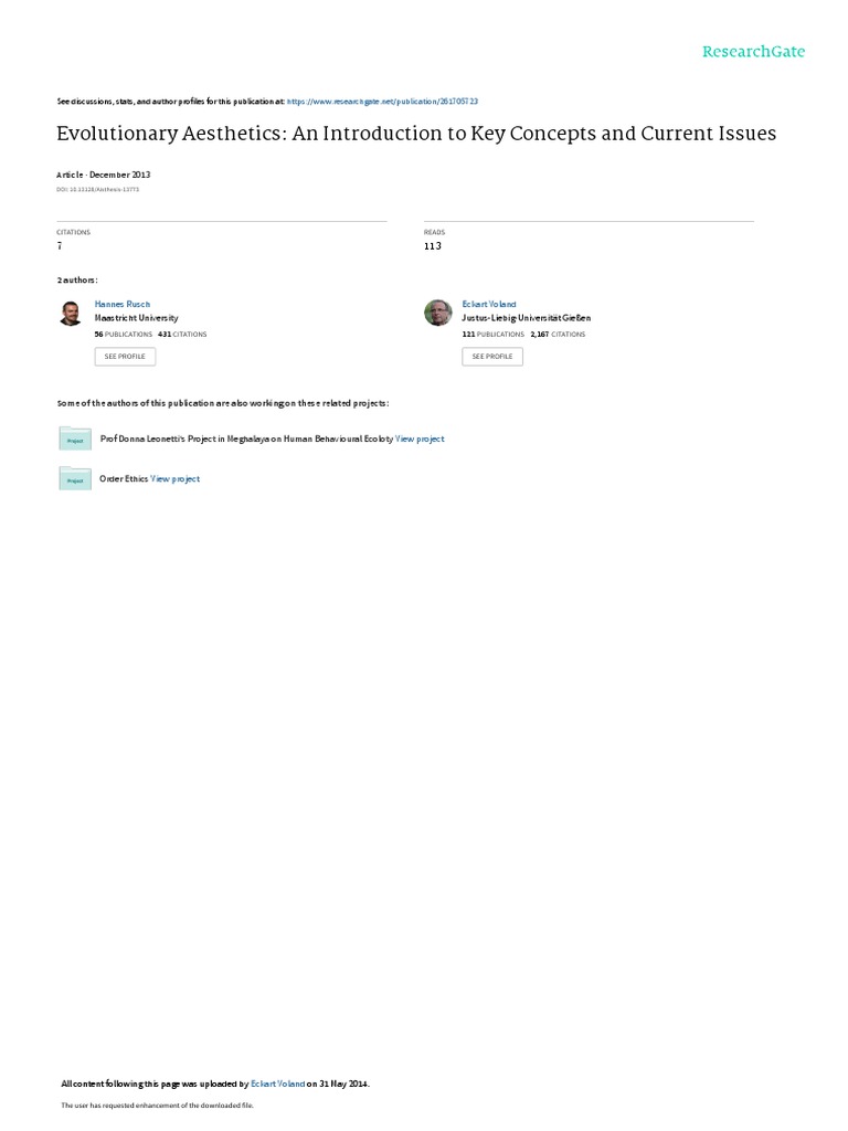 Evolutionary Aesthetics: An Introduction To Key Concepts and Current ...