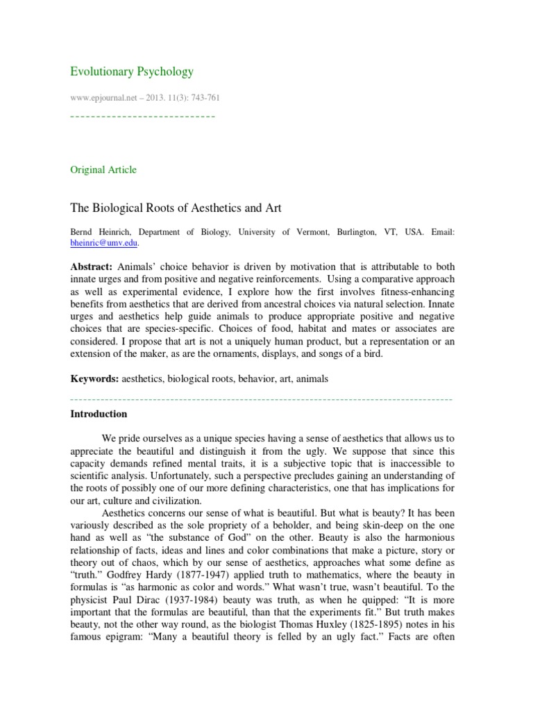 Biological Roots of Aesthetics and Art | PDF | Aesthetics | Nest
