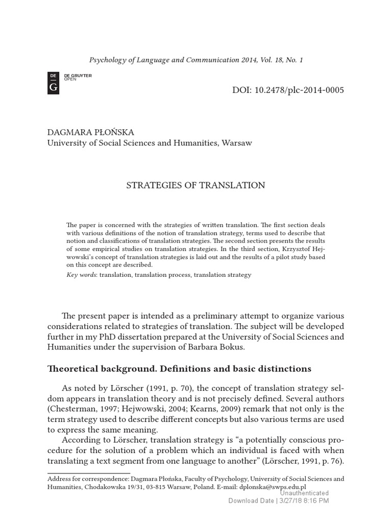 Strategies of Translation | PDF | Translations | Narrative