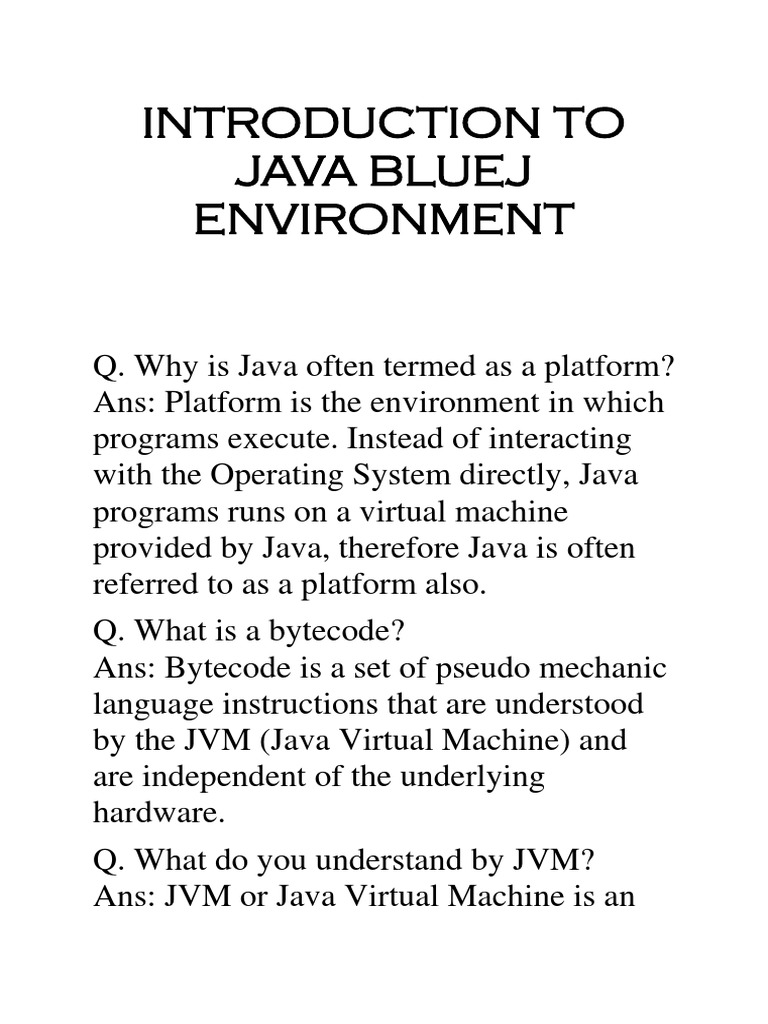 Introduction To Java Bluej Environment | PDF | Java Virtual Machine ...
