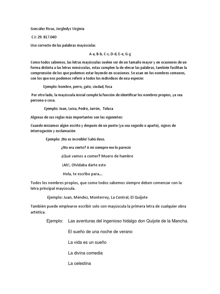 Uso Correcto de La Mayúscula | PDF | Artes del Lenguaje y Comunicación ...