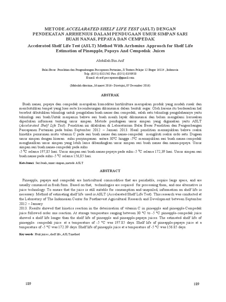 Umur Simpan Sari Buah dengan ASLT | PDF