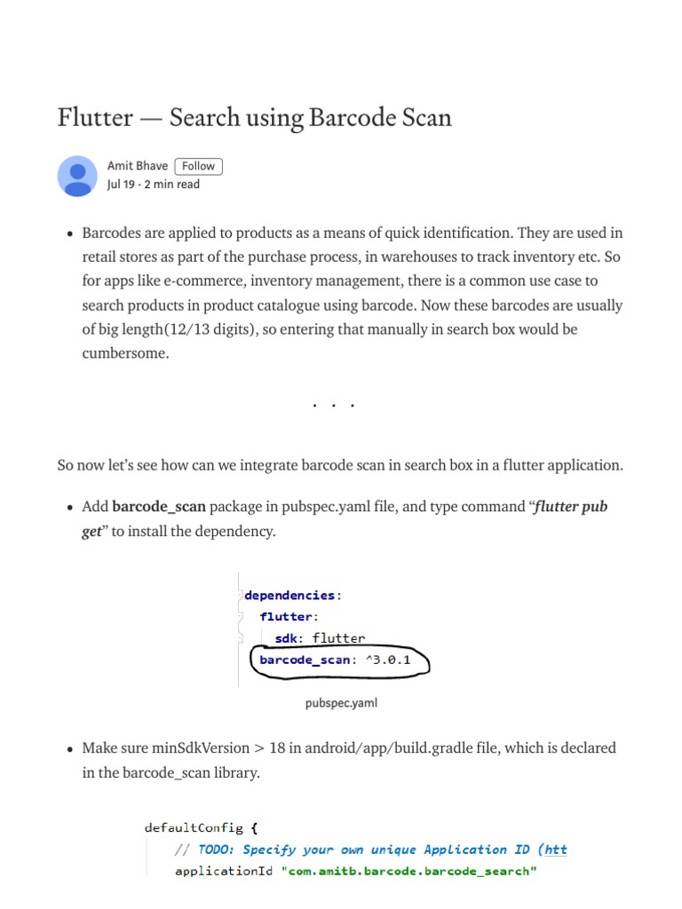 Flutter - Search Using Barcode Scan - by Amit Bhave - Jul, 2020 - Medium | PDF | Barcode | Icon ...