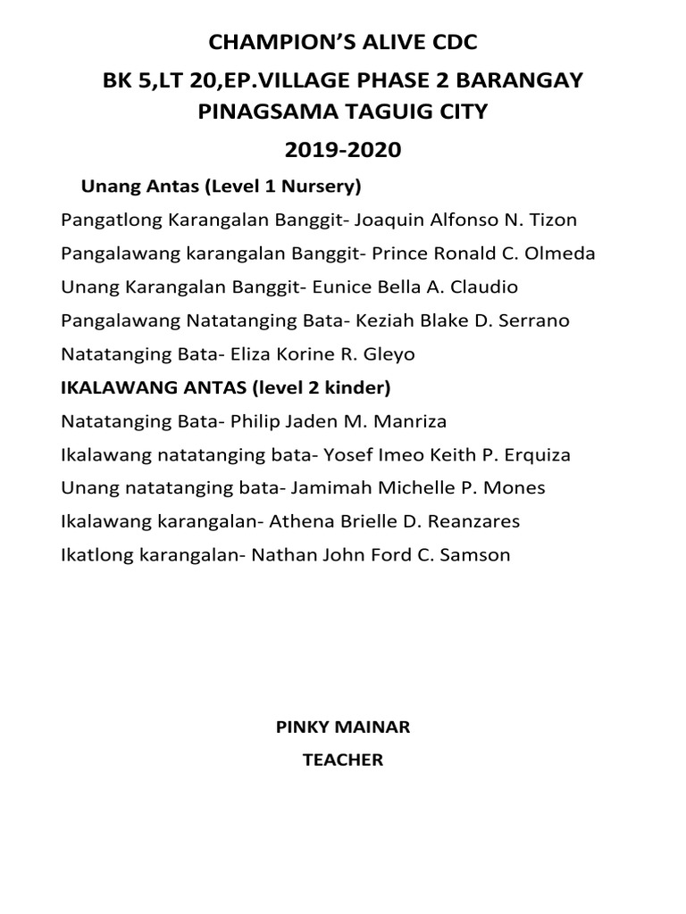 Champion'S Alive CDC BK 5, LT 20, Ep - Village Phase 2 Barangay ...