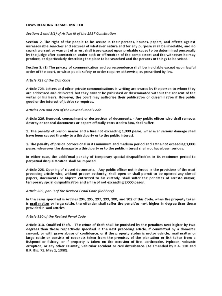 Research - Mail Matter | PDF | Search And Seizure | Common Law