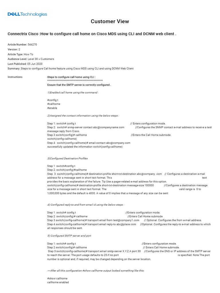 Connectrix Cisco - How To Configure Call Home On Cisco MDS Using CLI and DCNM Web Client - Dell ...