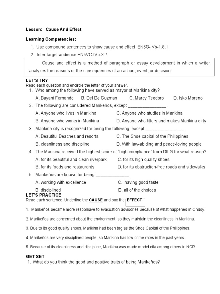 WORKTEXT IN ENGLISH 5 - 4thQtr - W2 - Cause and Effect | PDF | Nature
