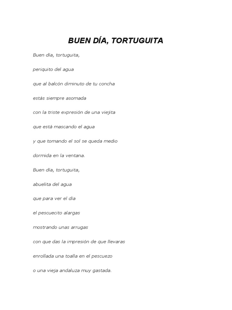 Buen Día, Tortuguita | PDF | Poesía | Estilo de vida