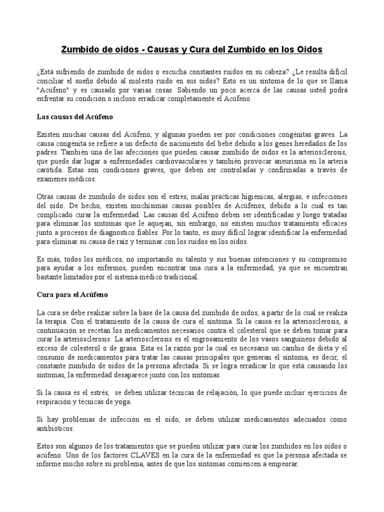 Zumbido de Oídos: Causas y Tratamientos | PDF | Tinnitus | Epidemiología