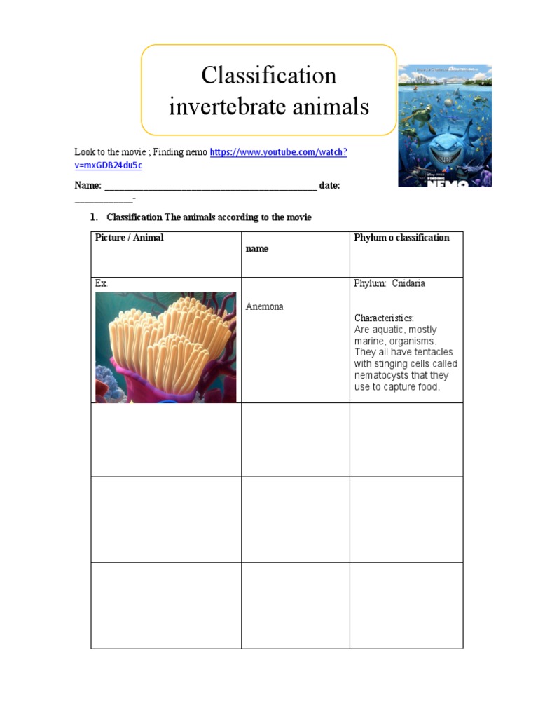 4° Invertebrate Animals Move Nemo | PDF