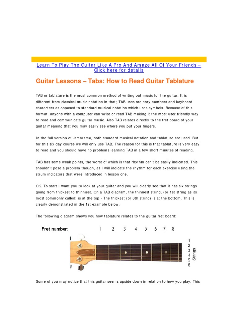 Learn Guitar Fast - How To Read Guitar Tabs, Acoustic Guitar Tablature ...