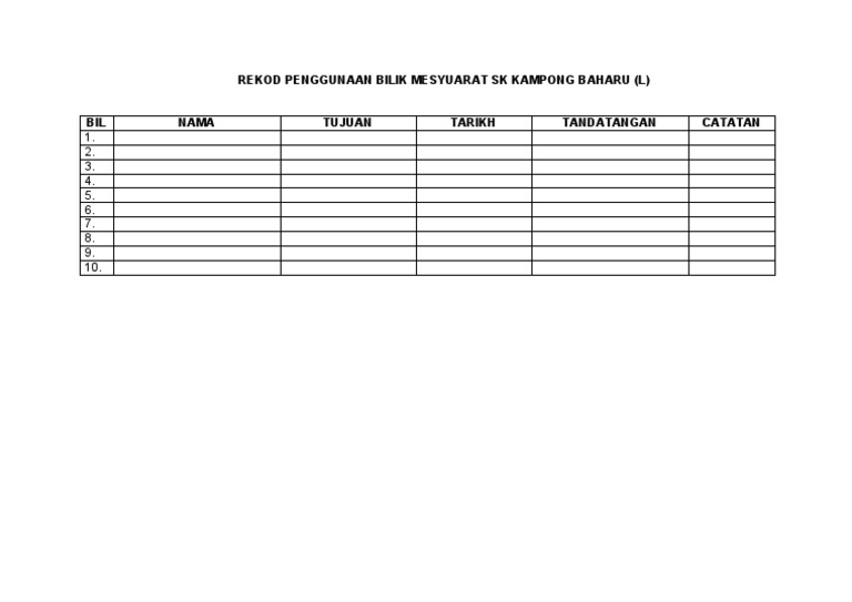 Rekod Penggunaan Bilik Mesyuarat | PDF
