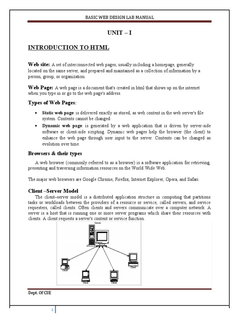 Unit I Introduction To Html Web Site Pdf Web Server Internet And Web