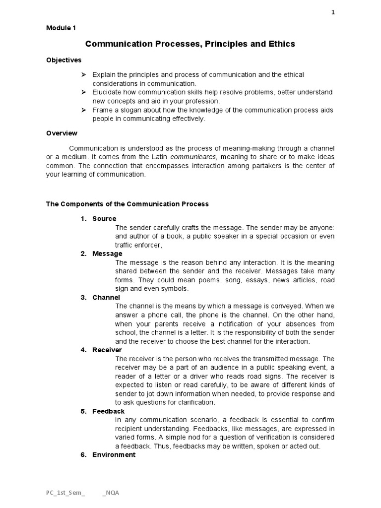 Communication Processes, Principles and Ethics: PC - 1st - Sem - NQA ...