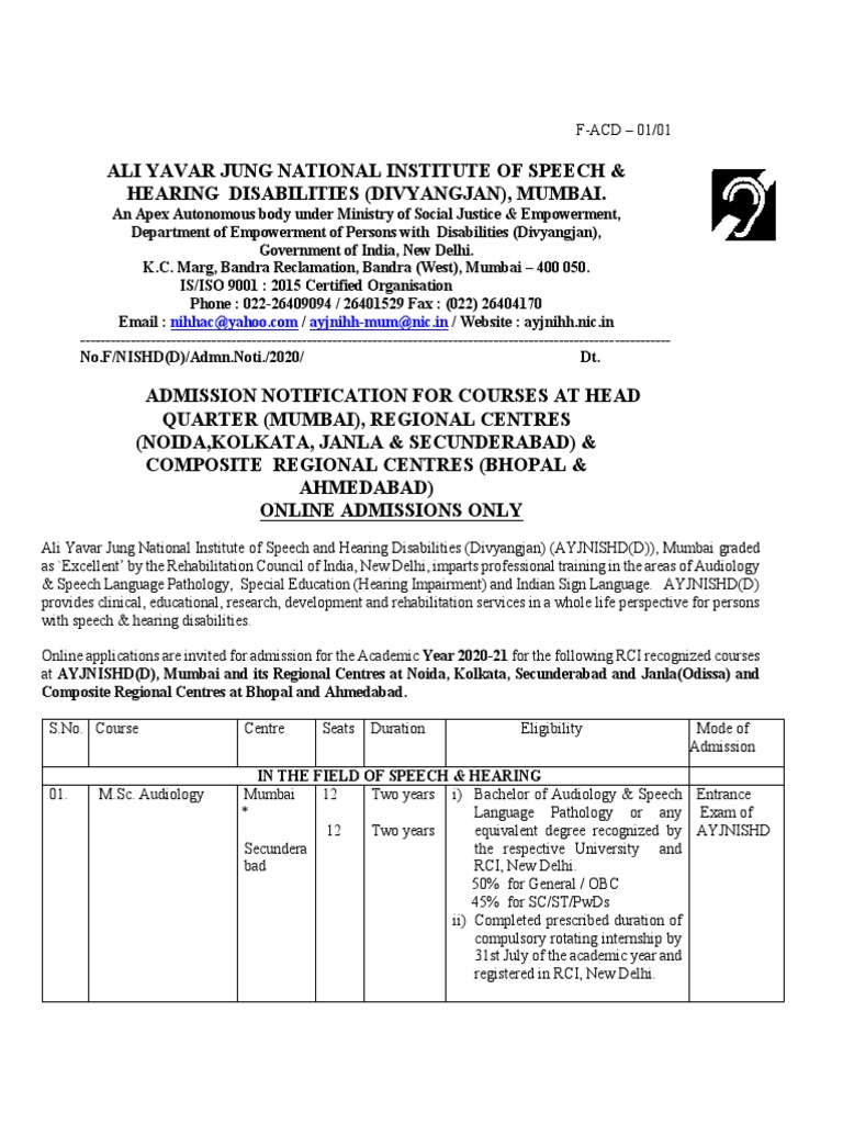 Ayjnihh-Mum@nic in | PDF | Audiology | Academic Degree