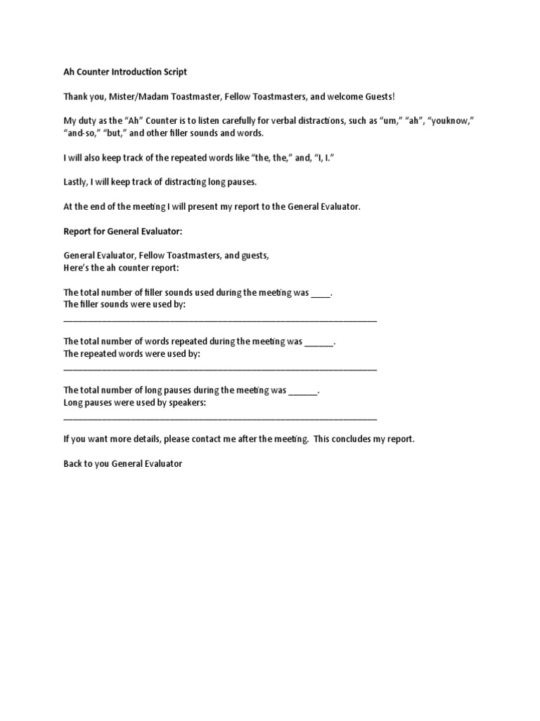 Ah Counter Introduction Script | PDF