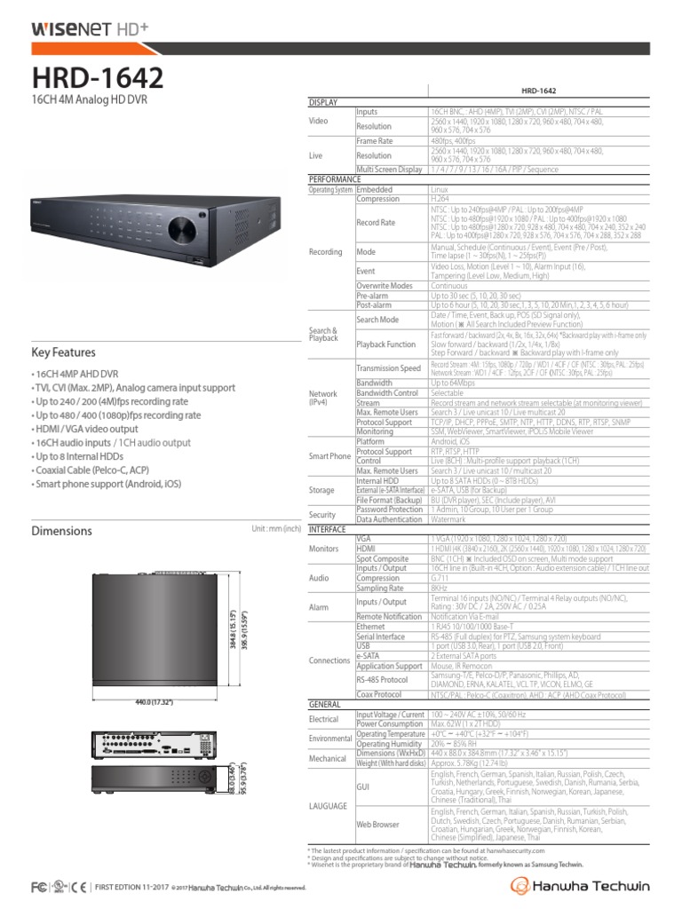 Samsung Wisenet DVR HRD-1642 | PDF | Streaming Media | Usb