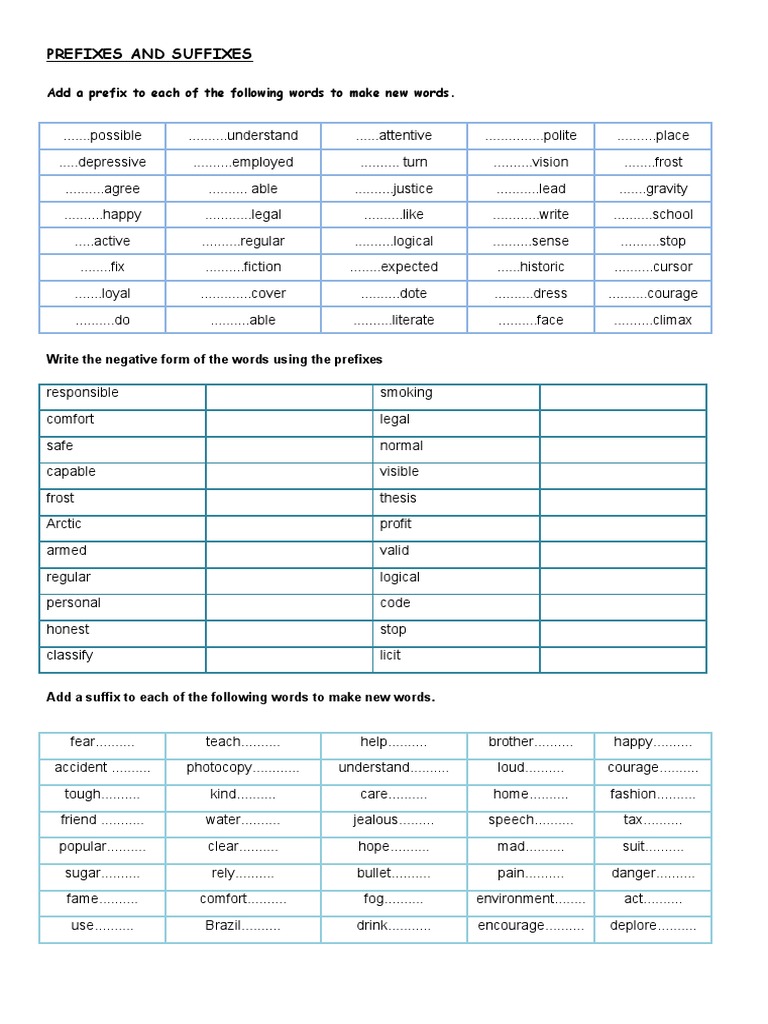 Prefixes and Suffixes Wordformation Grammar Drills Oneonone Activities ...