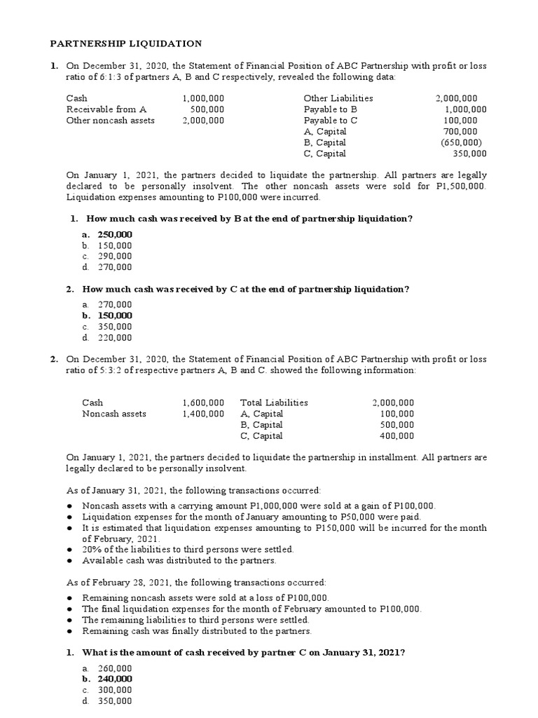 Partnership Liquidation | Download Free PDF | Balance Sheet | Partnership