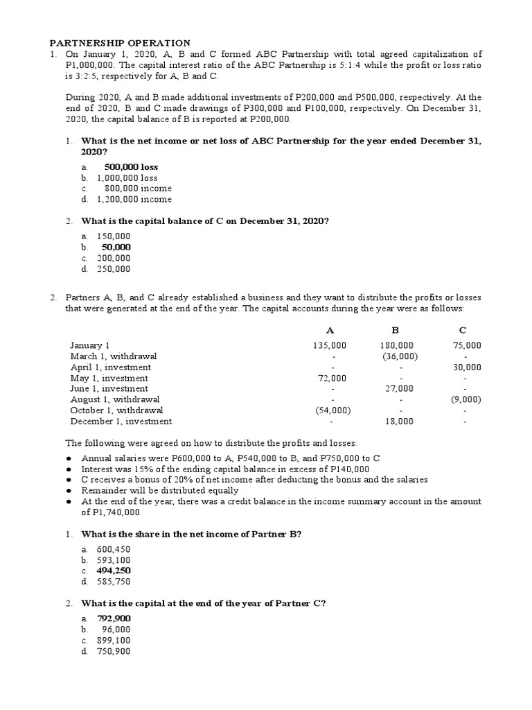 Partnership Operation | PDF | Partnership | Net Income