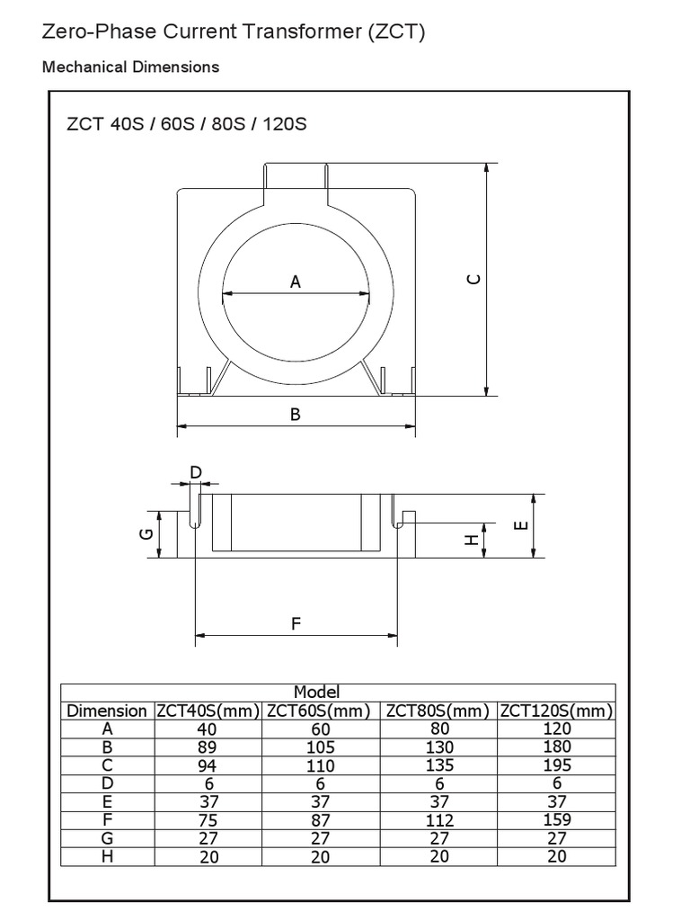 ZCT Models Dimensions Overview | PDF
