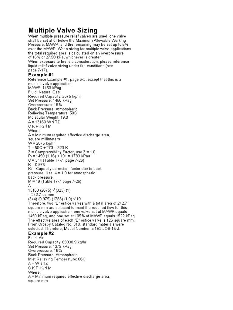 Multiple Valve Sizing: Example #1 | PDF | Pressure | Valve