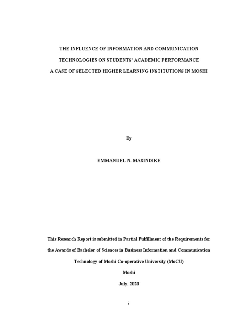 Influence of Ict On Students Academic Performance Research Report | PDF ...