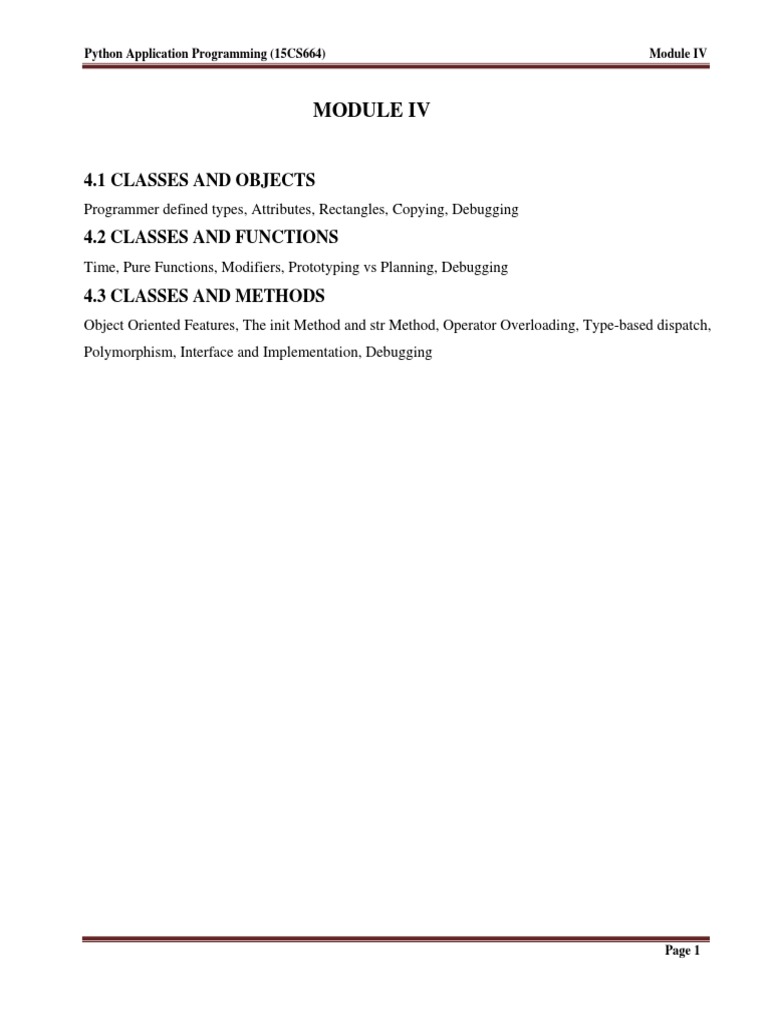 4.1 Classes and Objects: Python Application Programming (15CS664) | Download Free PDF | Class ...