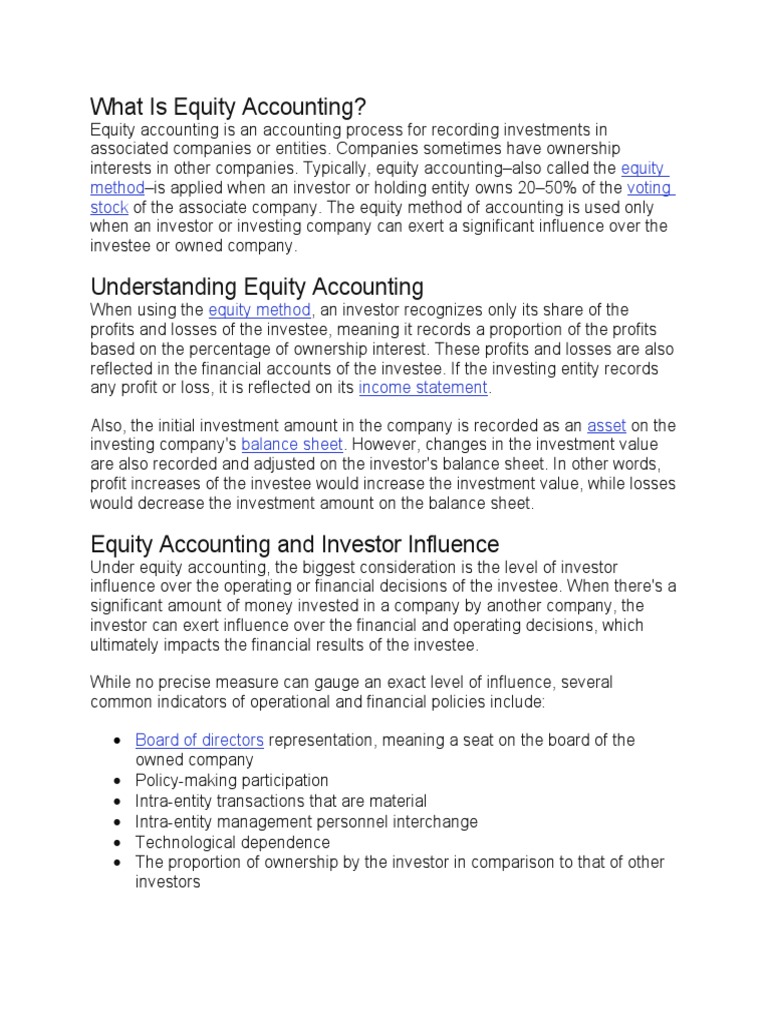What Is Equity Accounting | PDF | Equity (Finance) | Investor