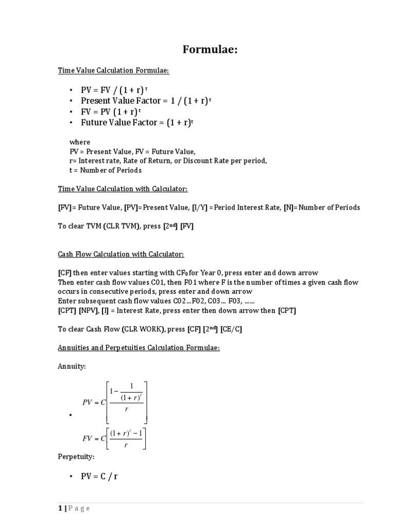 FNCE 623 Formulae For Mid Term Exam | PDF | Present Value ...