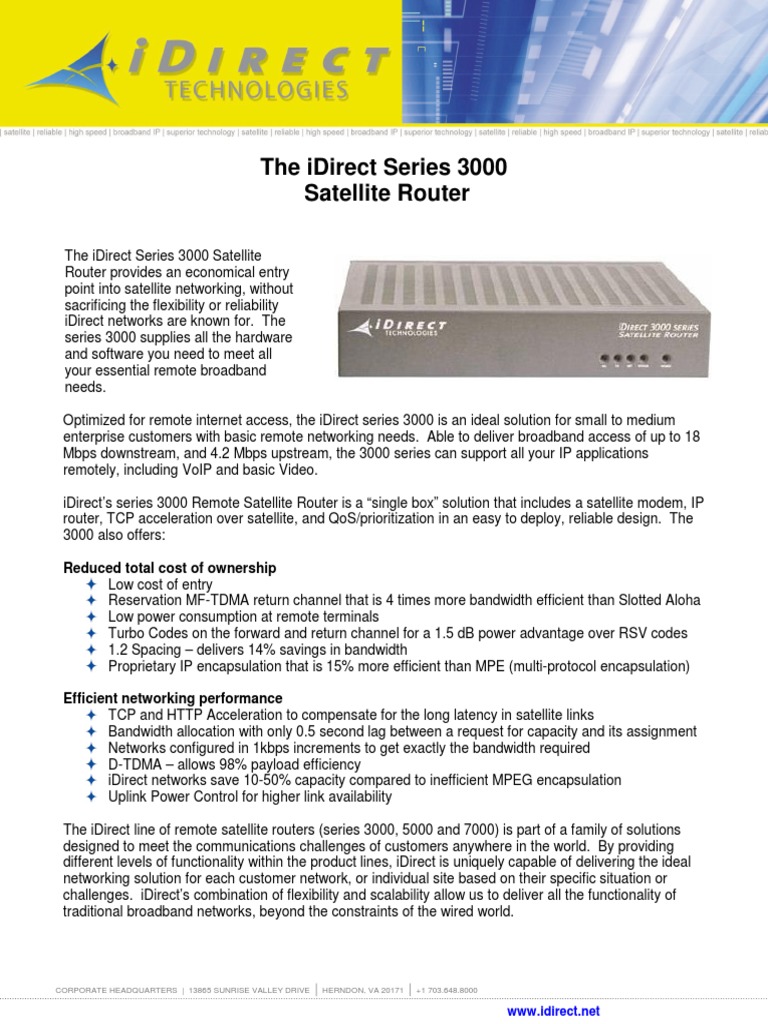 The Idirect Series 3000 Satellite Router: Reduced Total Cost of ...