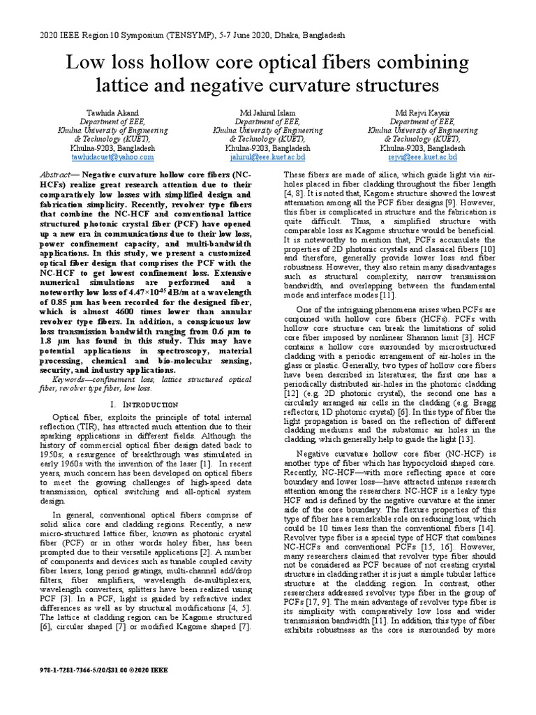 Low Loss Hollow Core Optical Fibers Combining Lattice and Negative ...