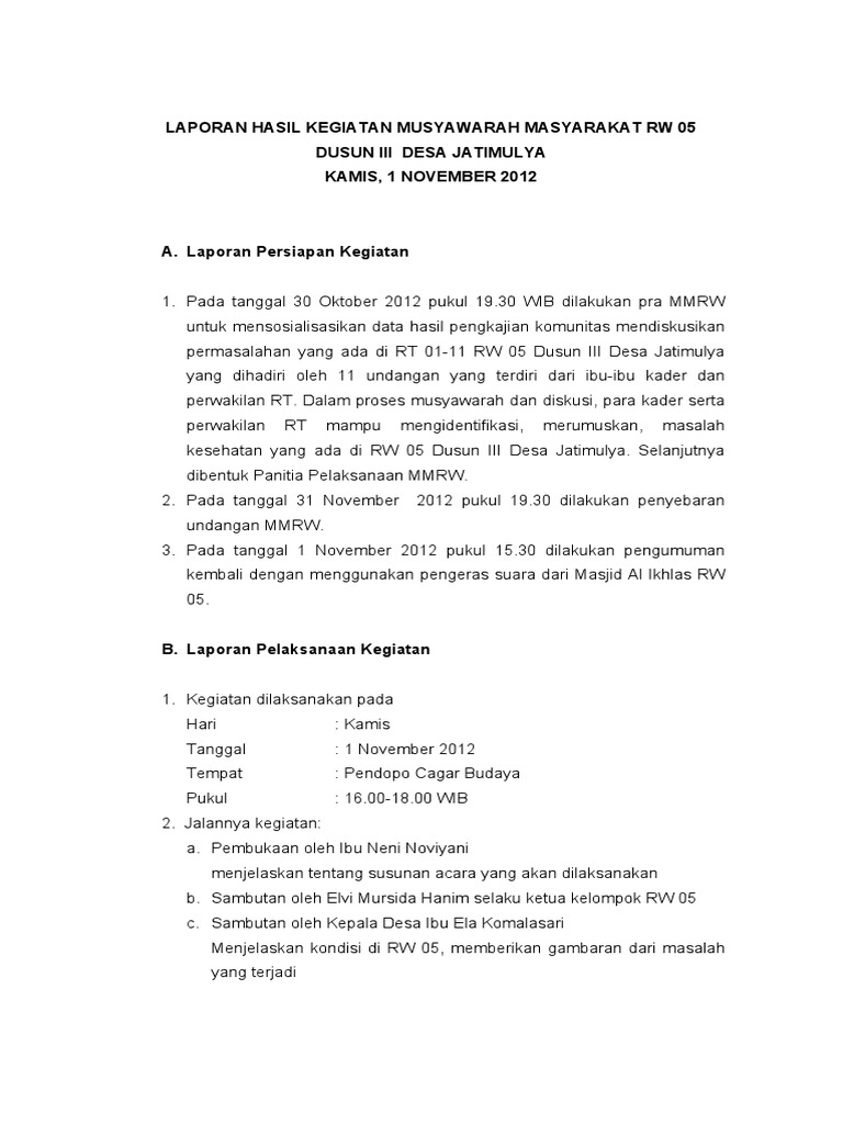 Laporan Hasil Kegiatan MMRW 5 Desa Jatimulya | PDF