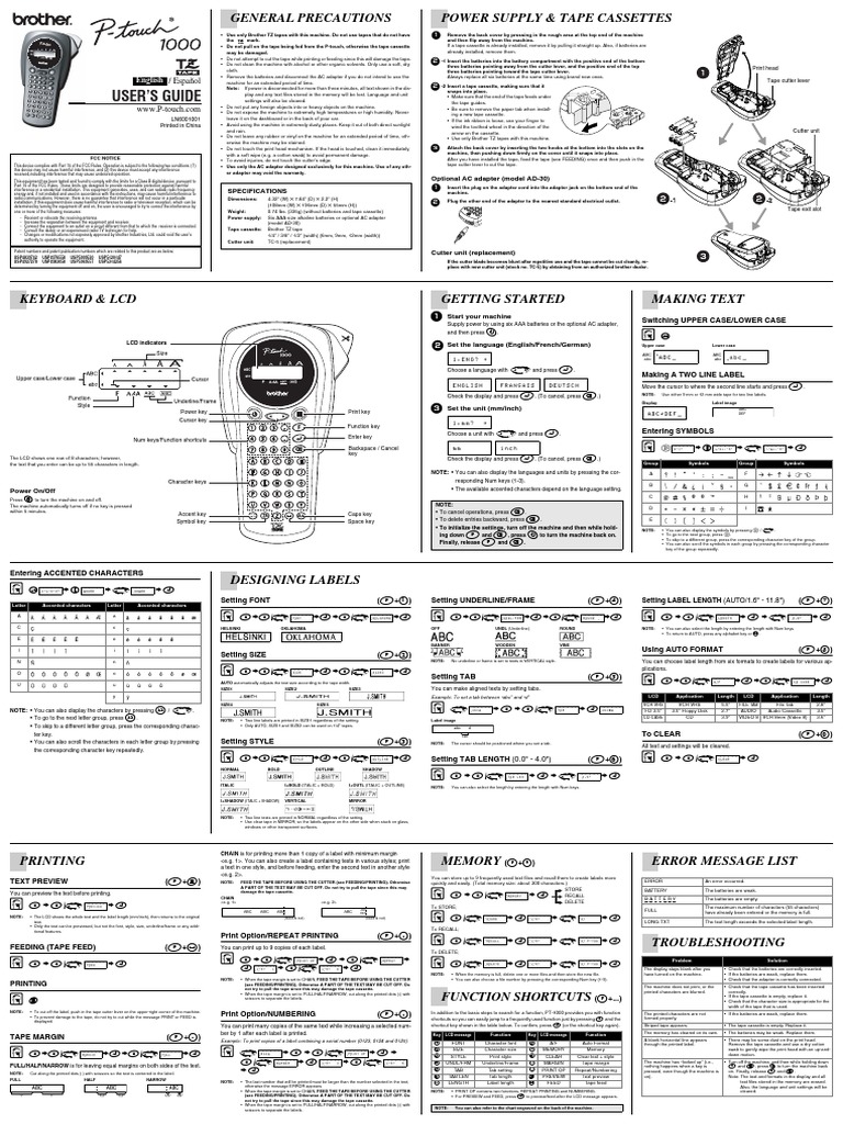 Brother P-Touch 1000 PDF | PDF | Ac Power Plugs And Sockets ...
