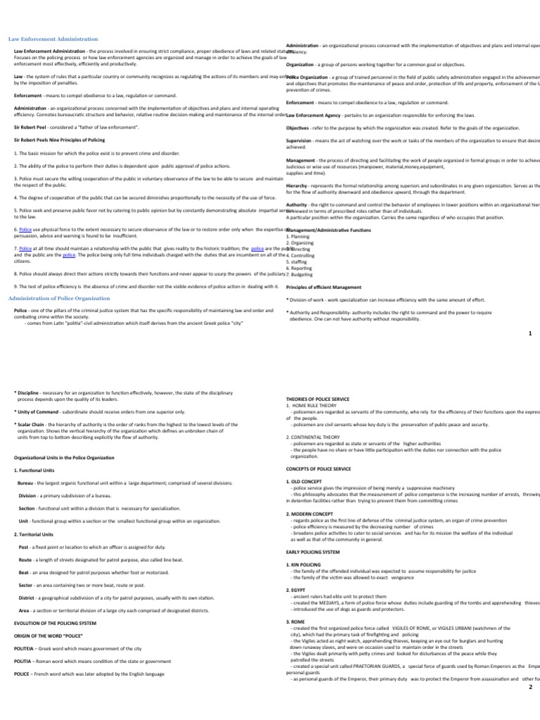 Law Enforcement Administration Notes | PDF | Police | Law Enforcement ...