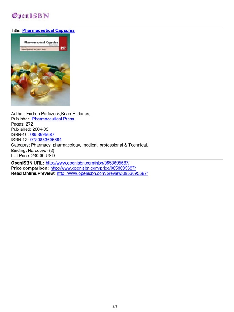 Pharmaceutical Capsules by Podczeck & Jones | PDF