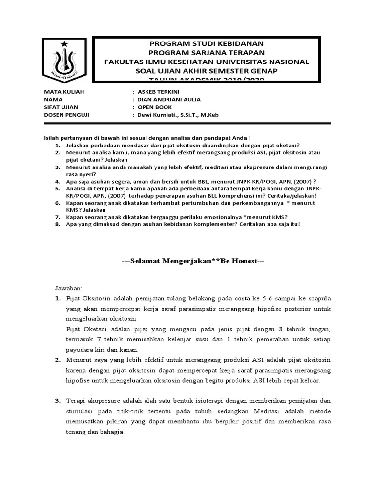 Uas Askeb Terkini - Dian | PDF | Pengembangan Diri | Kesehatan Holistik