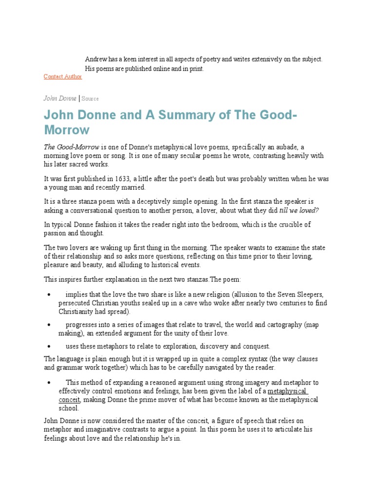 Good Morrow Notes Eng | PDF
