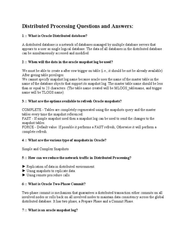 Distributed Processing Questions and Answers | PDF | Databases | Database Transaction