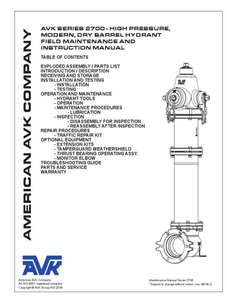 Avk Series 2700 - High Pressure, Modern, Dry Barrel Hydrant Field ...