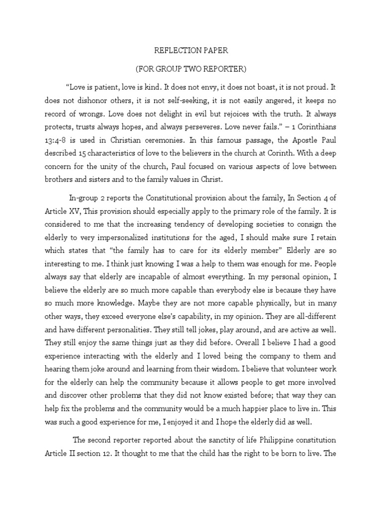 REFLECTION PAPER Group 2 Reports | PDF | Love | Gender Equality