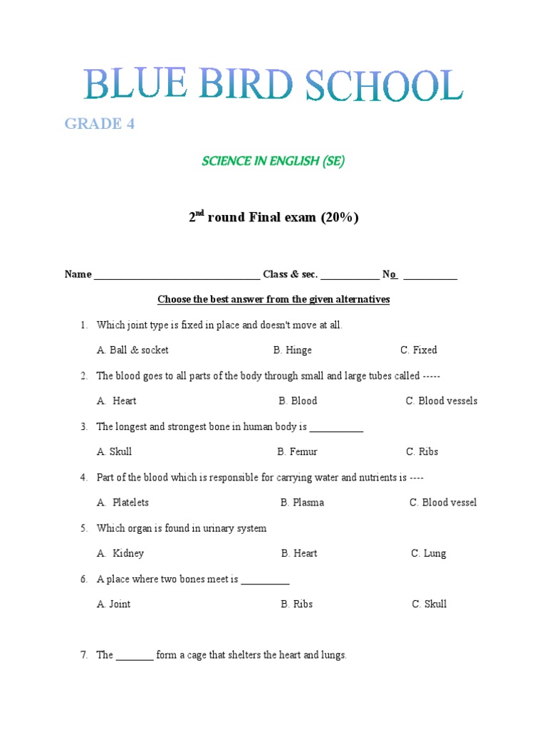 Grade 4 Science Final Exam Paper | PDF