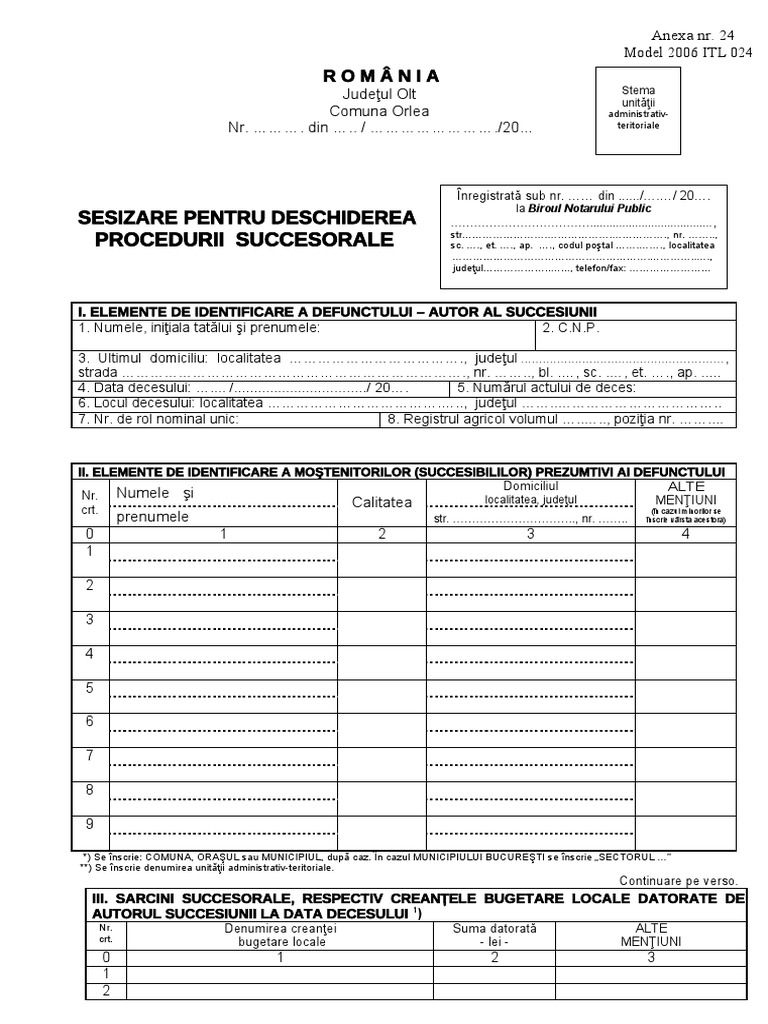 ANEXA-24 Sesizare Deschidere Masa Succesorala | PDF