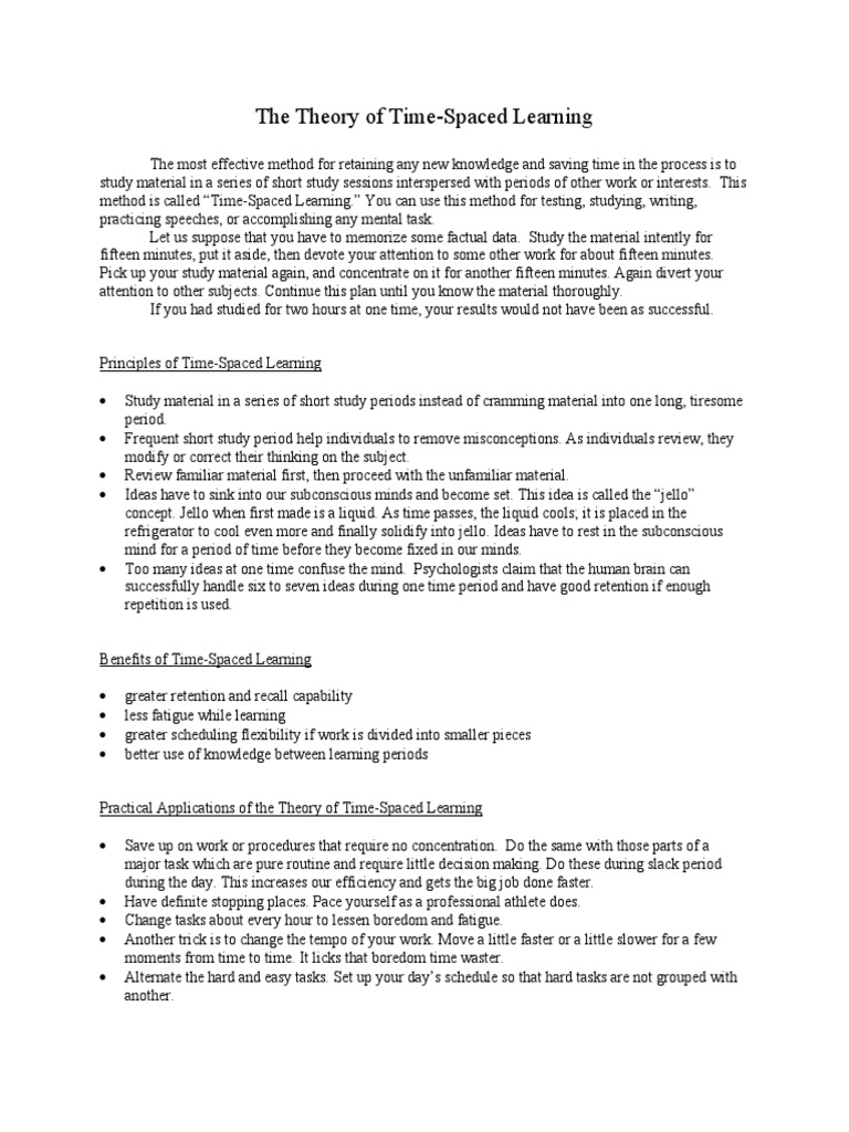 Time Spaced Learning | PDF | Time | Mind