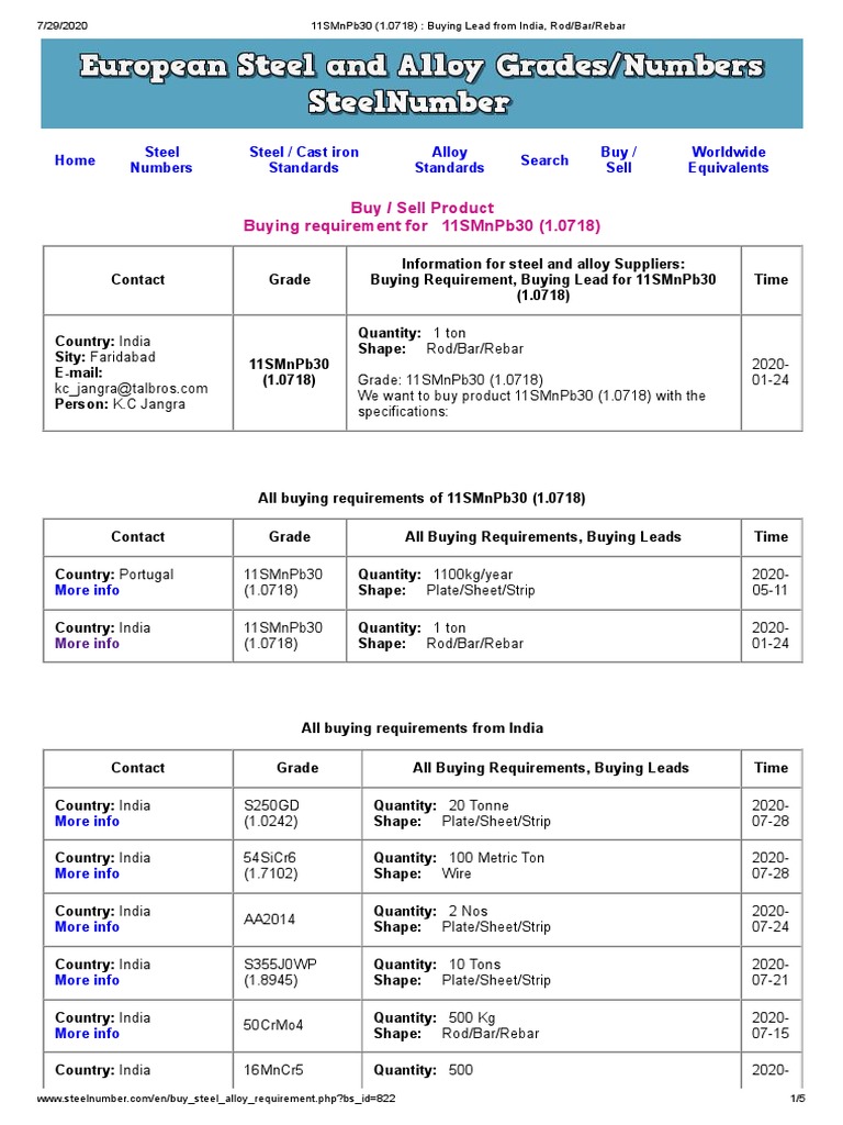11SMnPb30 (1.0718) - Rod - Bar - Rebar | PDF | Ton | Steel