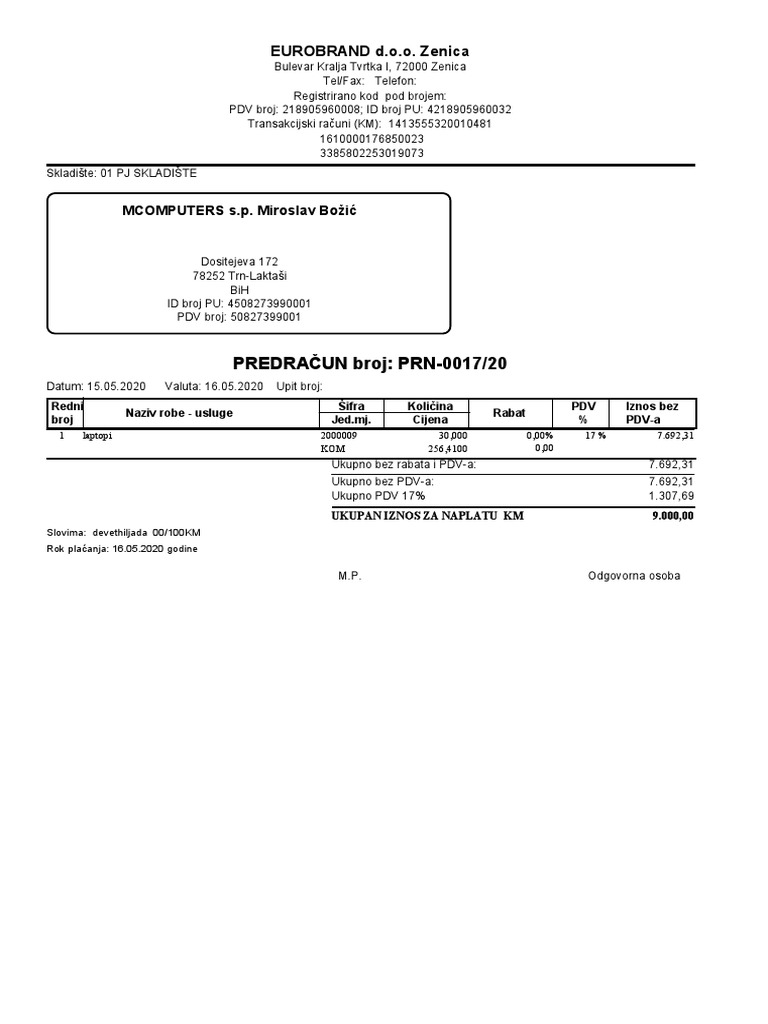 Predracun - PRN - 0017-2020 PDF | PDF
